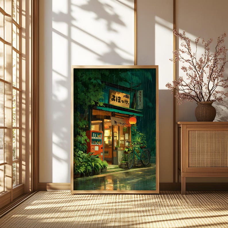 Gild Leaf Bicycle Poster, Ghibli, Style, Street Ce Scene Wall Art Print ...
