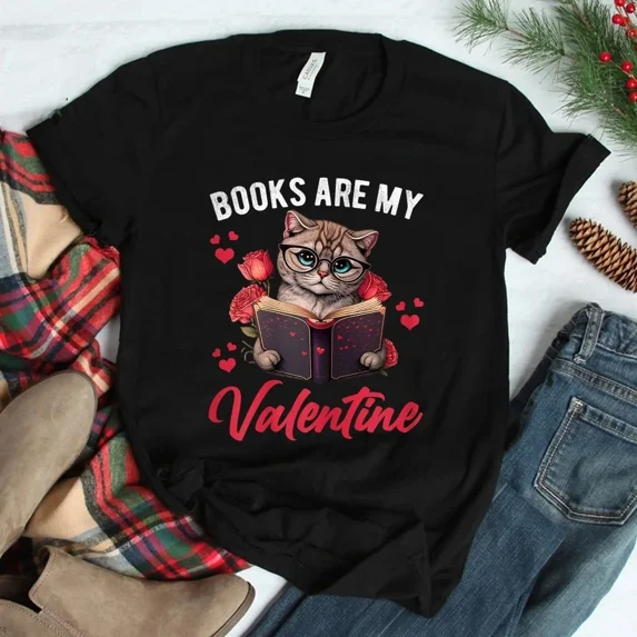 Gild Leaf Books Are My Valentine Valentines Day Cat Shirt - Walmart.com