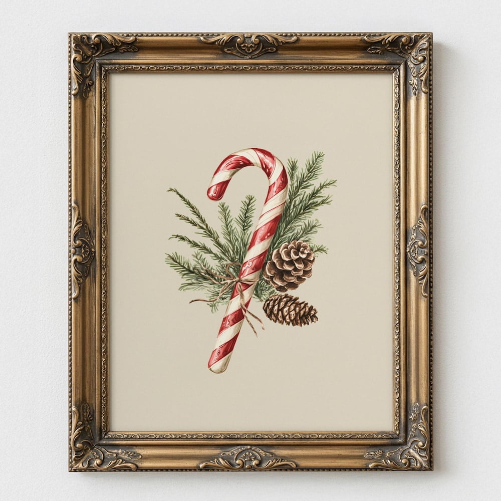 Gild Leaf Candy Cane Xmas Wall Art Vintage Holiday Decor Rustic Pine ...