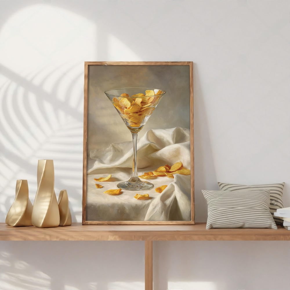 Gild Leaf Cheddar Fish Crackers In A Martini Glass Art Poster ...