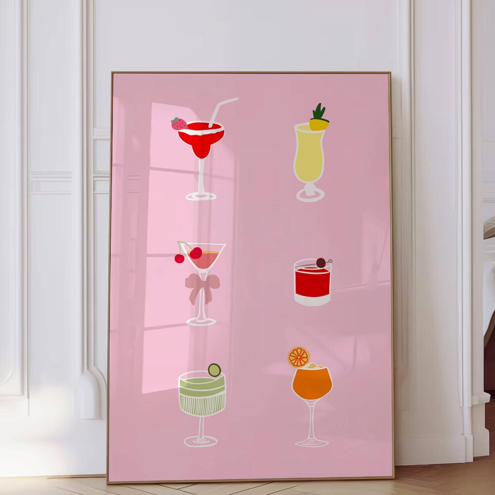 Gild Leaf Cocktail Poster Aesthetic Girly Bar Cart Art Kitchen Decor ...