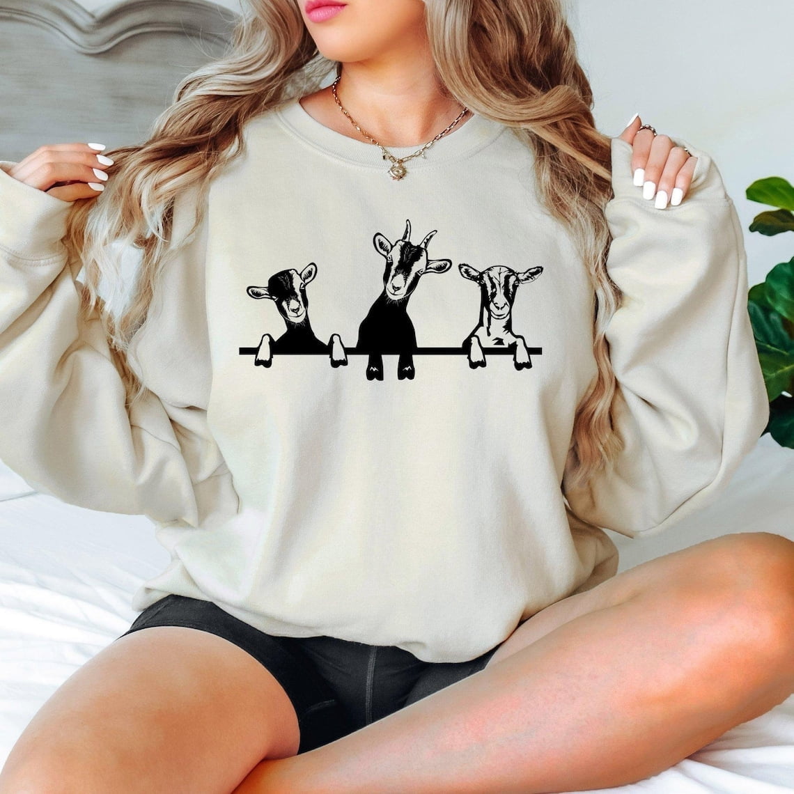 Gild Leaf Curious Goat Sweatshirt Peeking Goat Sweatshirt Goat Sweat ...