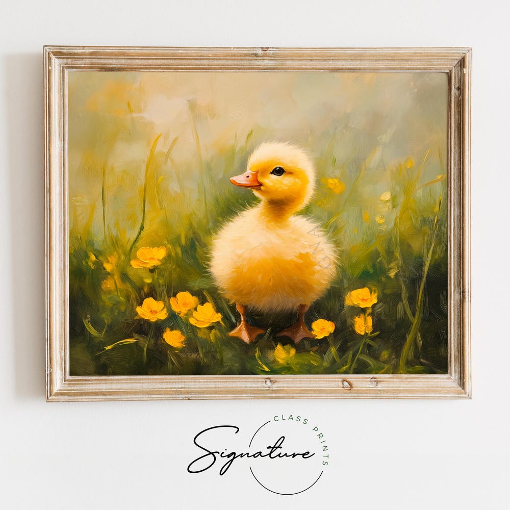 Gild Leaf Duckling Standing In A Field Of Dandelions - Spring Farmhouse ...