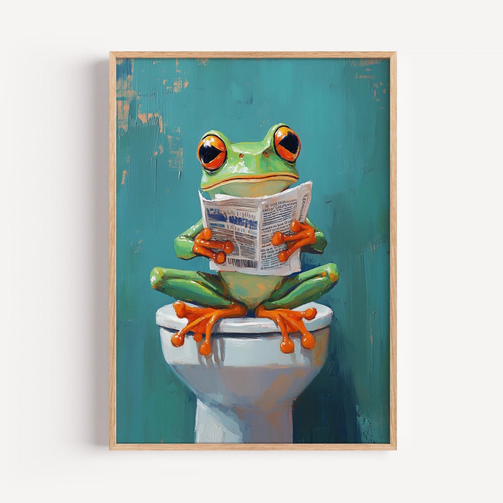 Gild Leaf Frog Bathroom Art Print, Quirky Tet Wall Decor, Ous Animal ...
