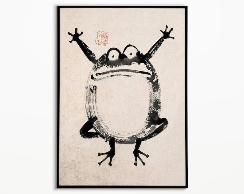 Gild Leaf Frog, Vintage Frog Woodblock Poster, Ukiyo-e Frog Print ...