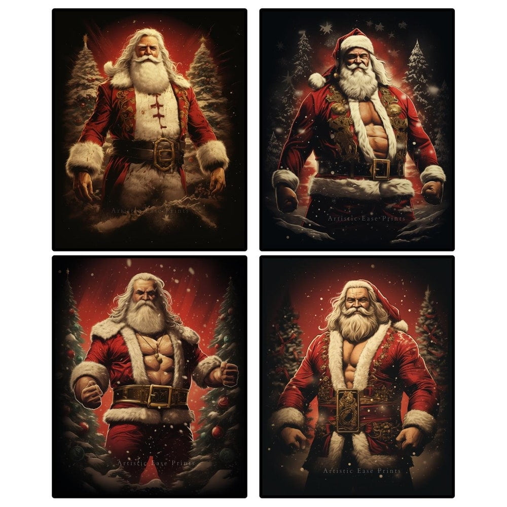 Gild Leaf Gallery Set Of 4 Xmas Santa Claus The Wrestler, Santa Clause ...