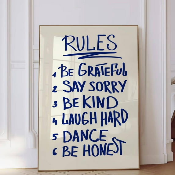 Gild Leaf House Rules Retro Wall Art Blue Rules Print Retro Quote Print ...