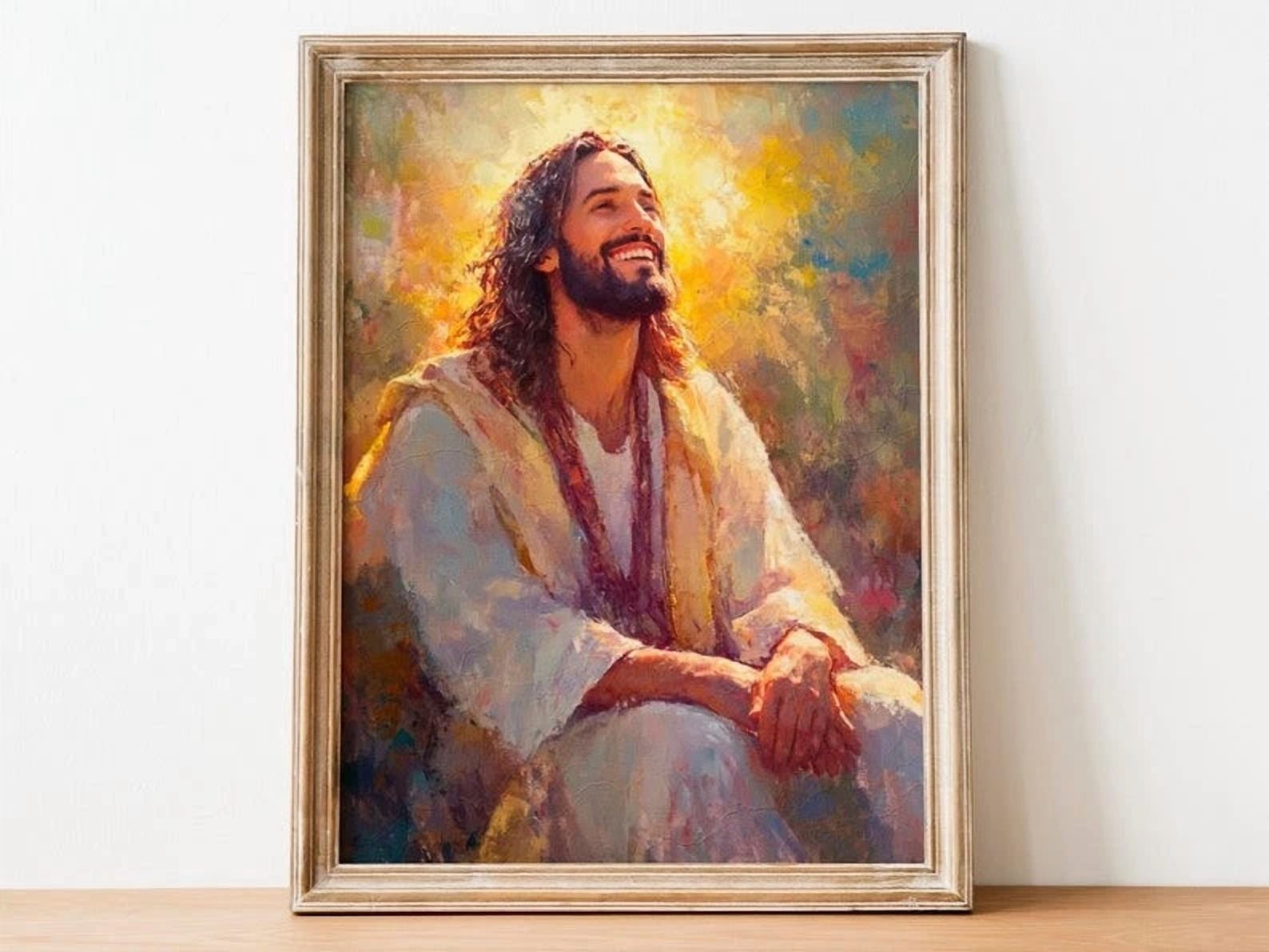 Gild Leaf Jesus Art Christ Portrait Laughing Christ Smiles Jesus ...