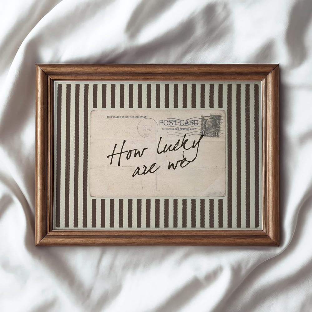 Gild Leaf How Lucky Are We Wall Art – Vintage Postcard Quote Print ...