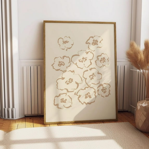Gild Leaf Minimalist Floral Print: Beige Hand-Drawn Flowers ...