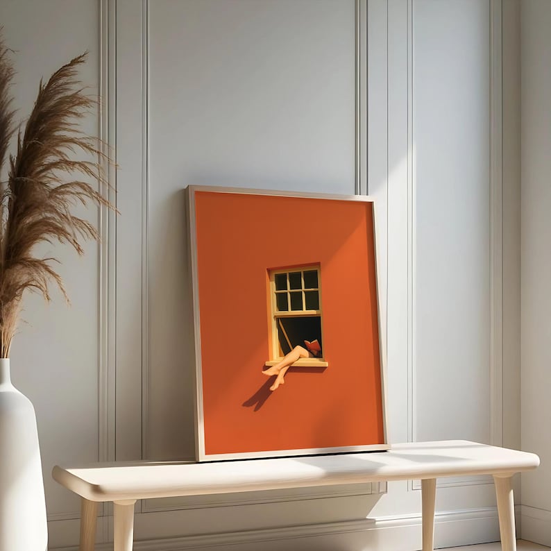 Gild Leaf Minimalist Woman Art Print In Orange Window Frame, Modern ...