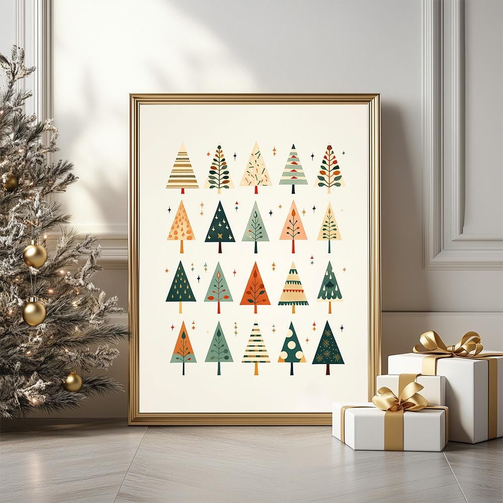 Gild Leaf Minimalist Xmas Trees Print, Scandinavian Festive Decor ...