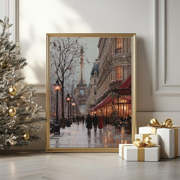 Gild Leaf Paris Xmas Street Art Print, Snowy European Winter Scene ...