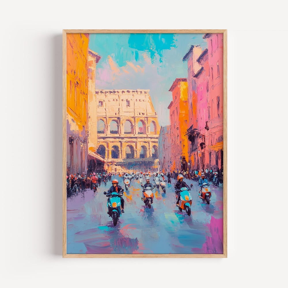 Gild Leaf Pastel Rome Cityscape Print: Vibrant Italian Street View ...