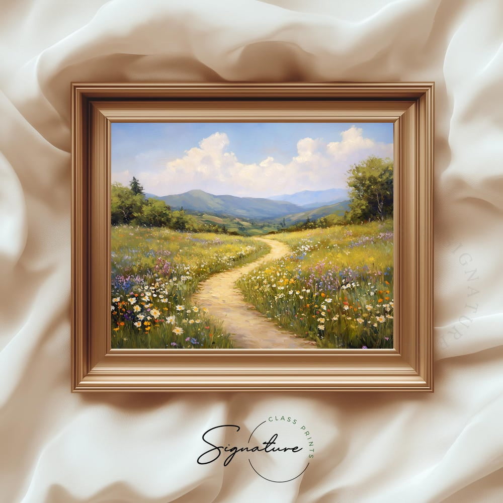 Gild Leaf Path Through Wildflower Meadow - Spring Landscape , Rustic ...