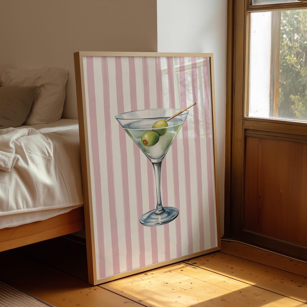 Gild Leaf Pink Martini Wall Art Pastel Cocktail Striped Wall Art Pink ...