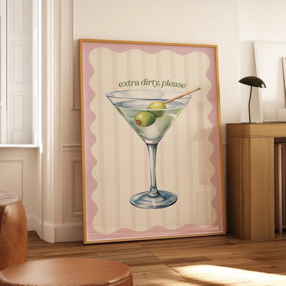 Gild Leaf Pink Martini Wall Art Pastel Cocktail Striped Wall Art Pink ...