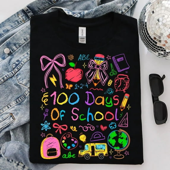Gild Leaf Preppy 100 Days Of School , Coquette Teacher Pencil Bow Shirt ...