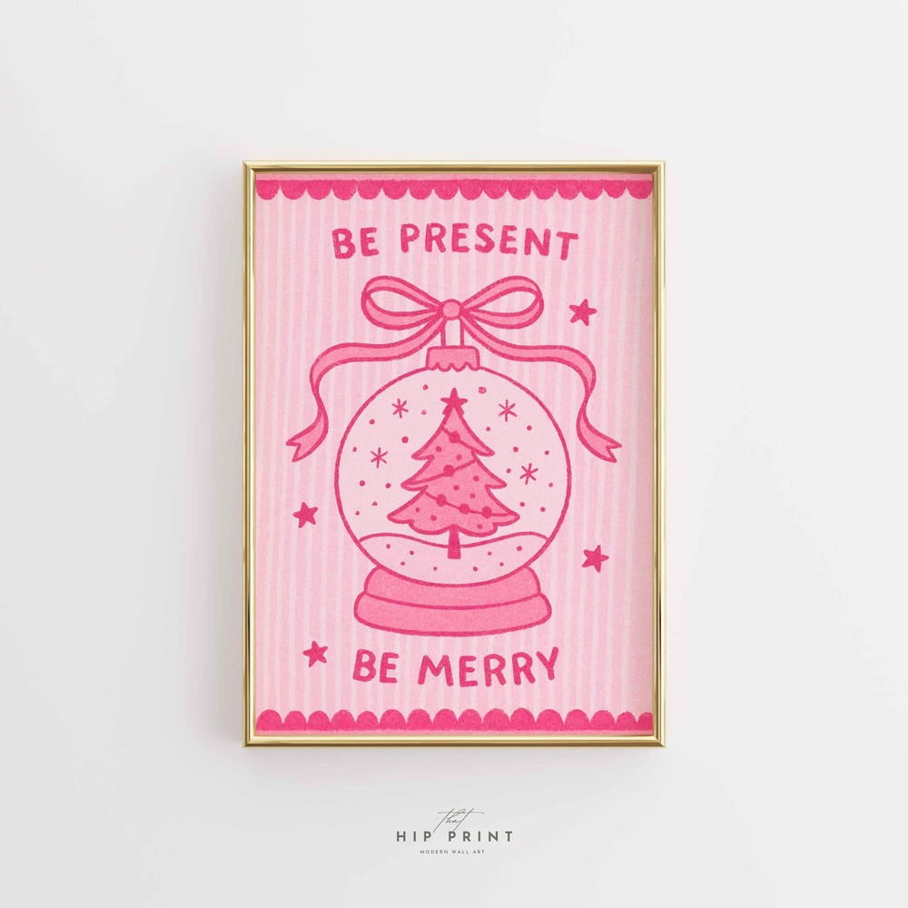 Gild Leaf Be Present Be Merry Wall Art , Pink Snow Globe Xmas Quote, Cute Holiday Decor For Kids ...