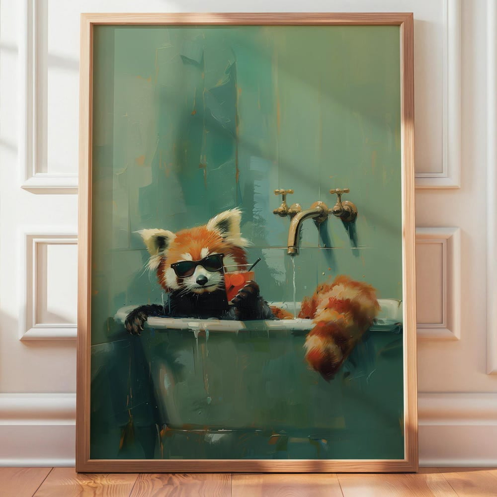 Gild Leaf Red Panda Art Print, Red Panda Printout, Red Panda With ...