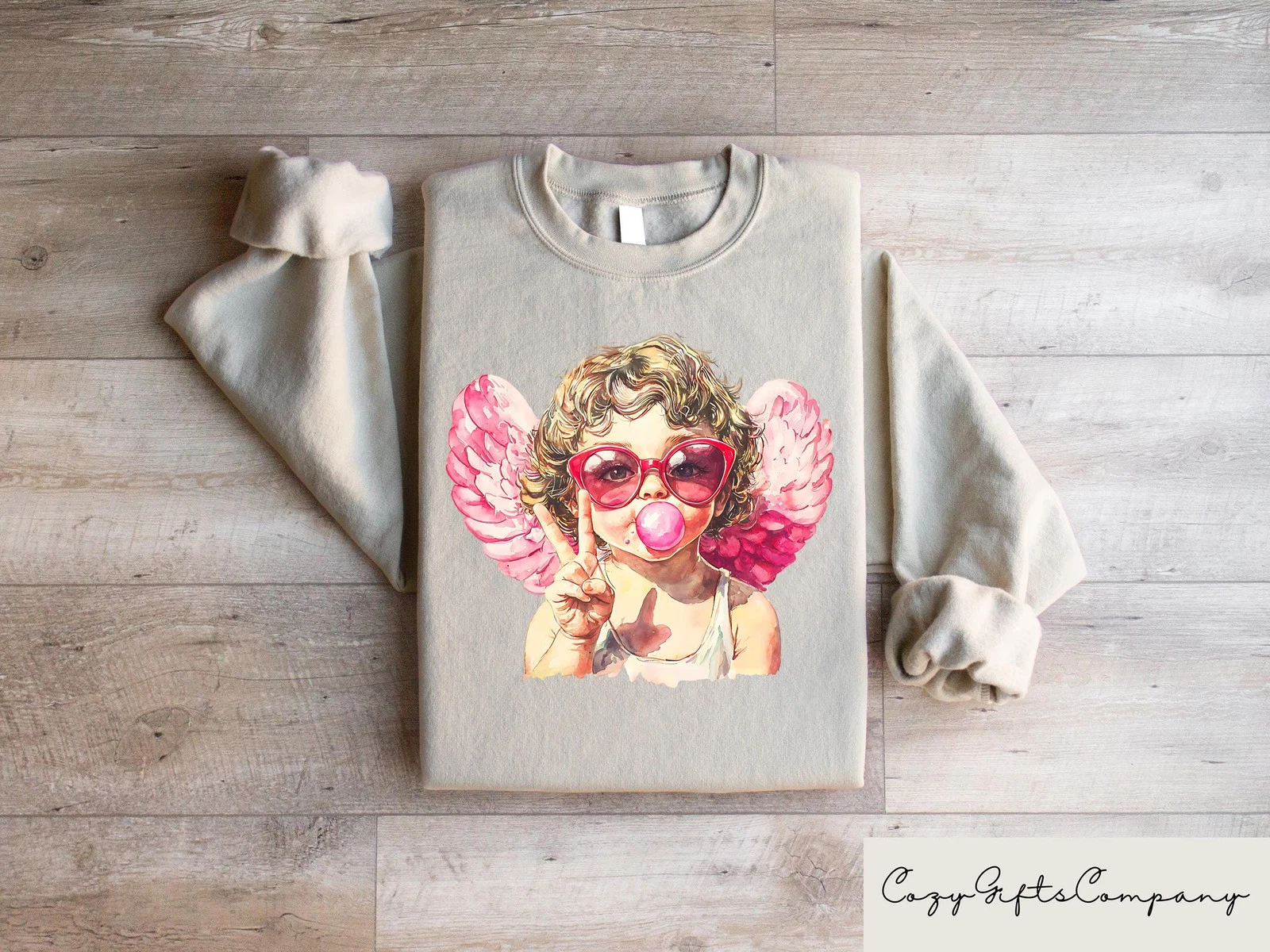 Gild Leaf Retro Cupid Valentine Aesthetic Bubble Cute Love Sweatshirt ...