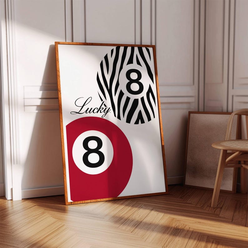 Gild Leaf Retro Leopard Lucky 8 Ball Poster, Trendy Wall Art, Retro 8 ...
