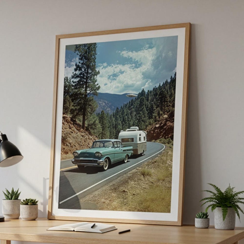 Gild Leaf Retro Ufo Car Camper Print, Vintage Road Trip Wall Art, Mid ...