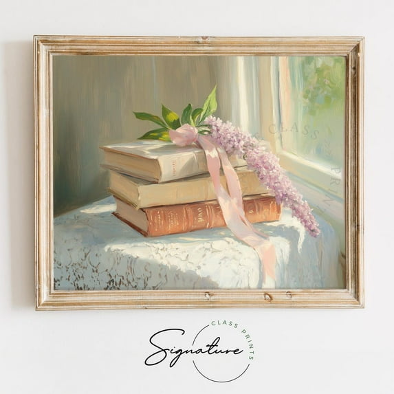 Gild Leaf Stack Of Vintage Books With Wisteria - Cottagecore , Rustic ...