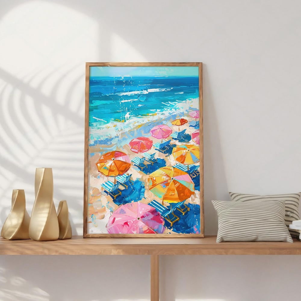 Gild Leaf Striped Beach Umbrella Print, Seaside, Oceanfront Decor ...