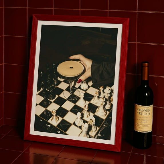 Gild Leaf Surreal Espresso Martini & Chess Print – Dark Elegant Bar Wall Decor, Cocktail And ...