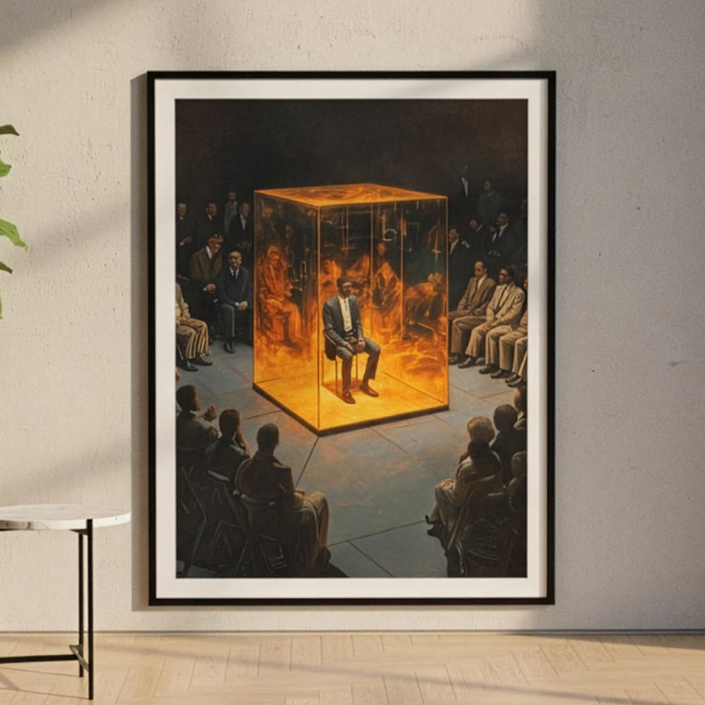 Gild Leaf Surreal Man In Glass Box Wall Art, Modern , Psychological ...
