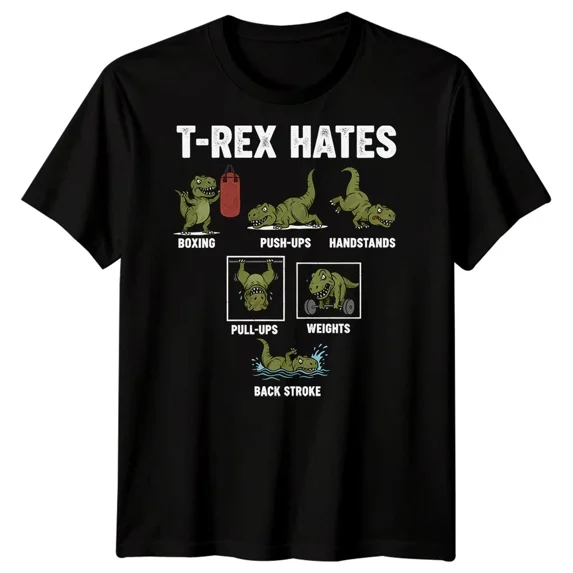 Gild Leaf T-Rex Hates Boxing Push-Ups Handstands Dinosaur Animals Mens ...
