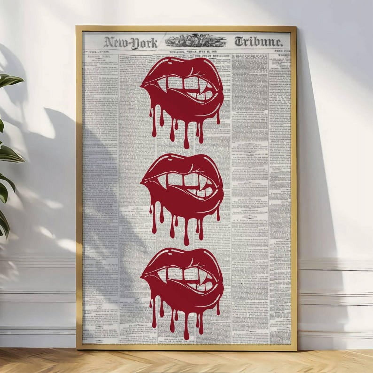Gild Leaf Trendy Wall Art Kisses Retro Newspaper Print, Kiss Lips Wall ...