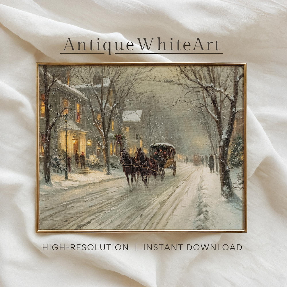 Gild Leaf Victorian Winter Carriage Print: Snowy Village Scenew244 ...