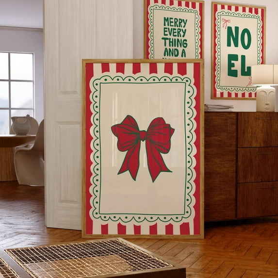 Gild Leaf Vintage Big Xmas Bow Wall Art Festive Xmas Red Bow Print ...