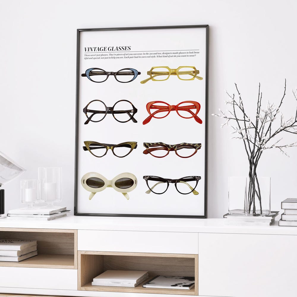 Gild Leaf Vintage Glasses Poster - Retro Eyeglasses Wall Art, Mid ...