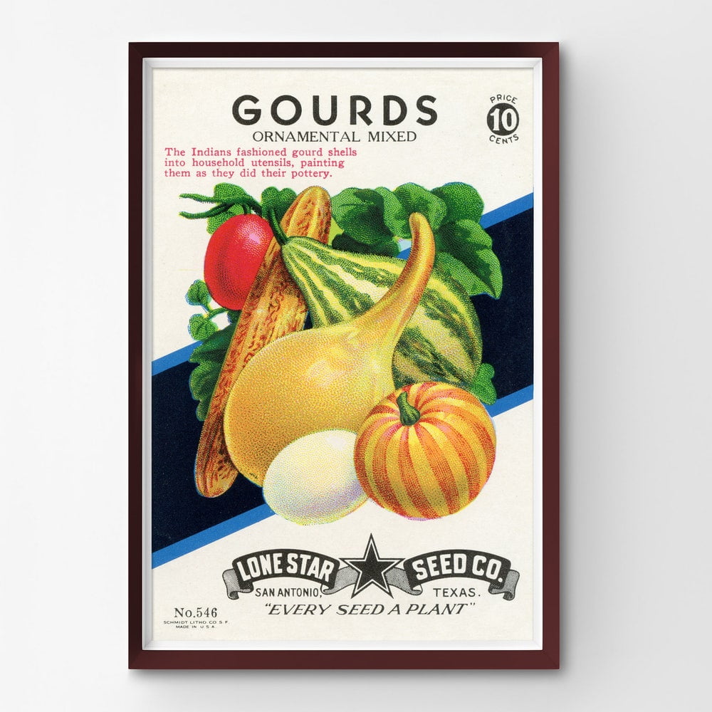 Gild Leaf Vintage Gourds Seed Packet Poster: Farmhouse Kitchen Art ...