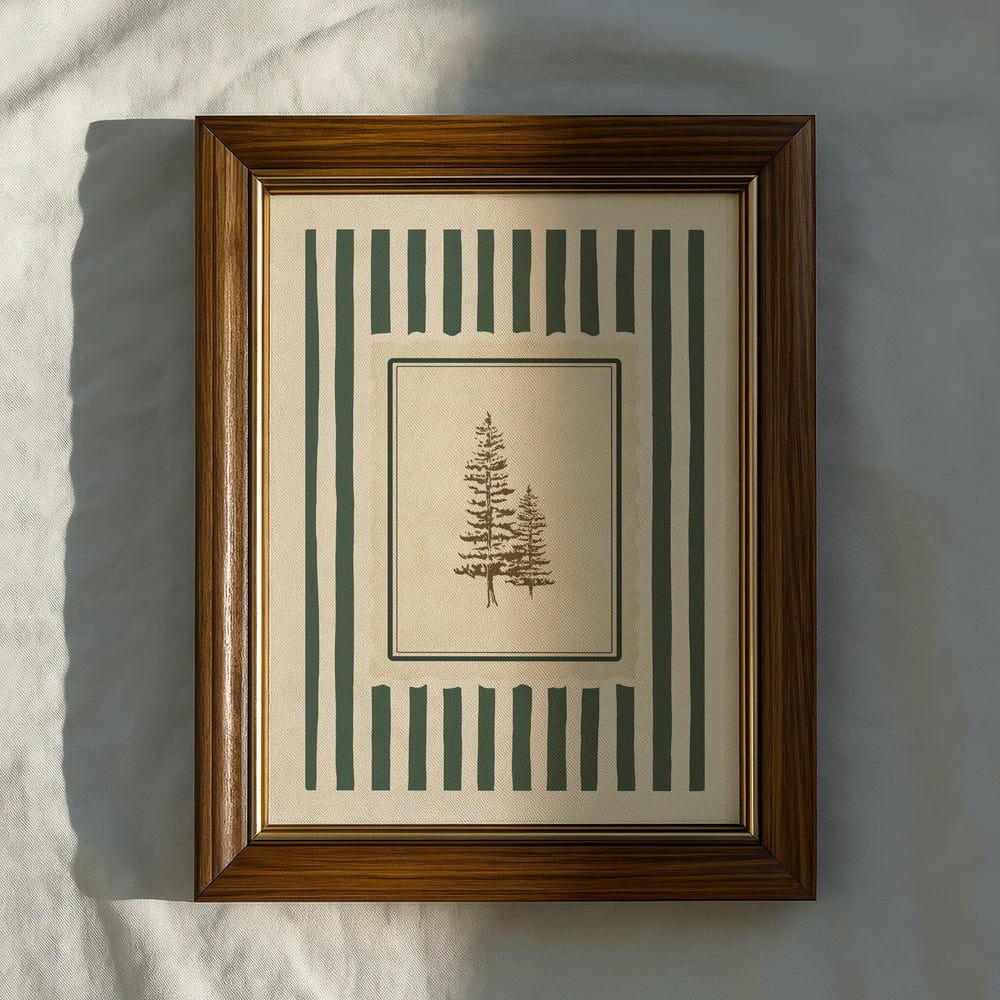 Gild Leaf Vintage Pine Tree Art Print – Green Stripe Wall Decor, Rustic ...