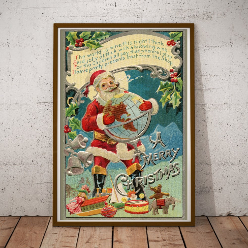 Gild Leaf Vintage Santa Claus Xmas Poster: 1908 Kris Kringle ...