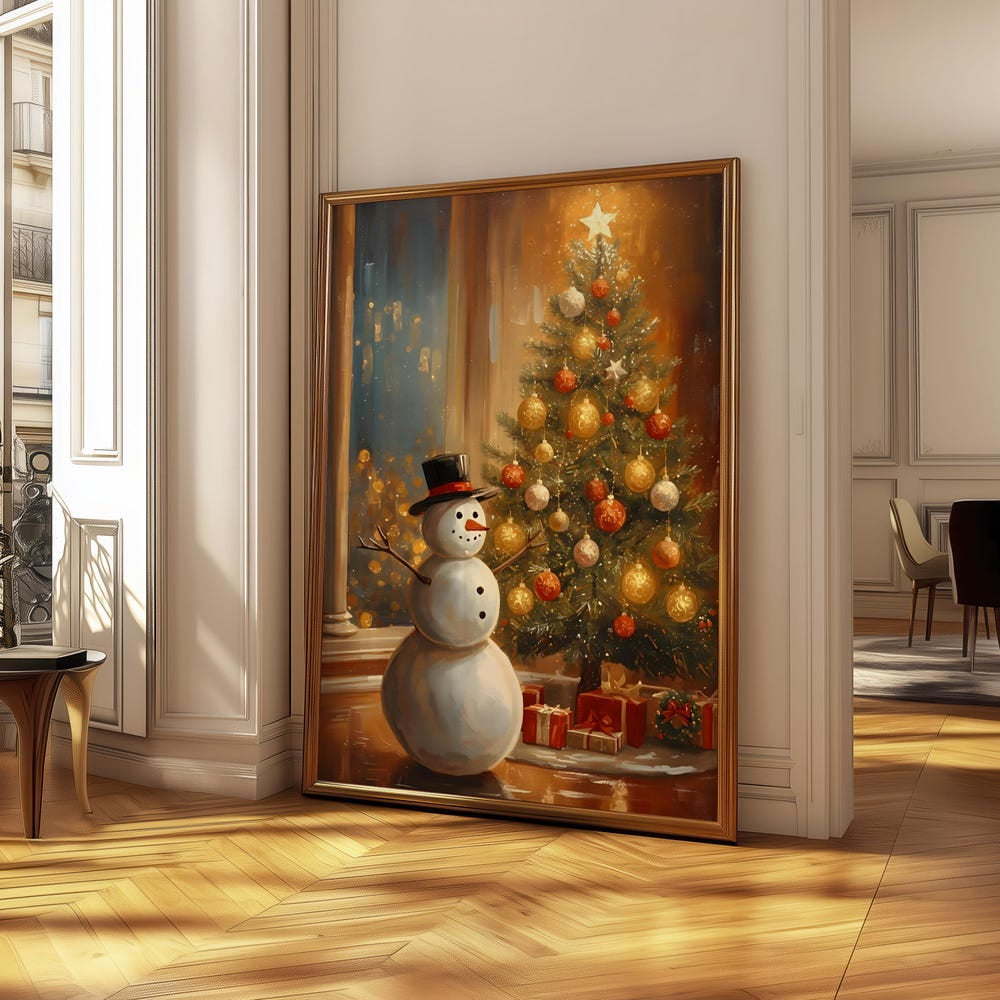 Gild Leaf Vintage Snowman Xmas Tree Print: Retro Festive Holiday Winter ...