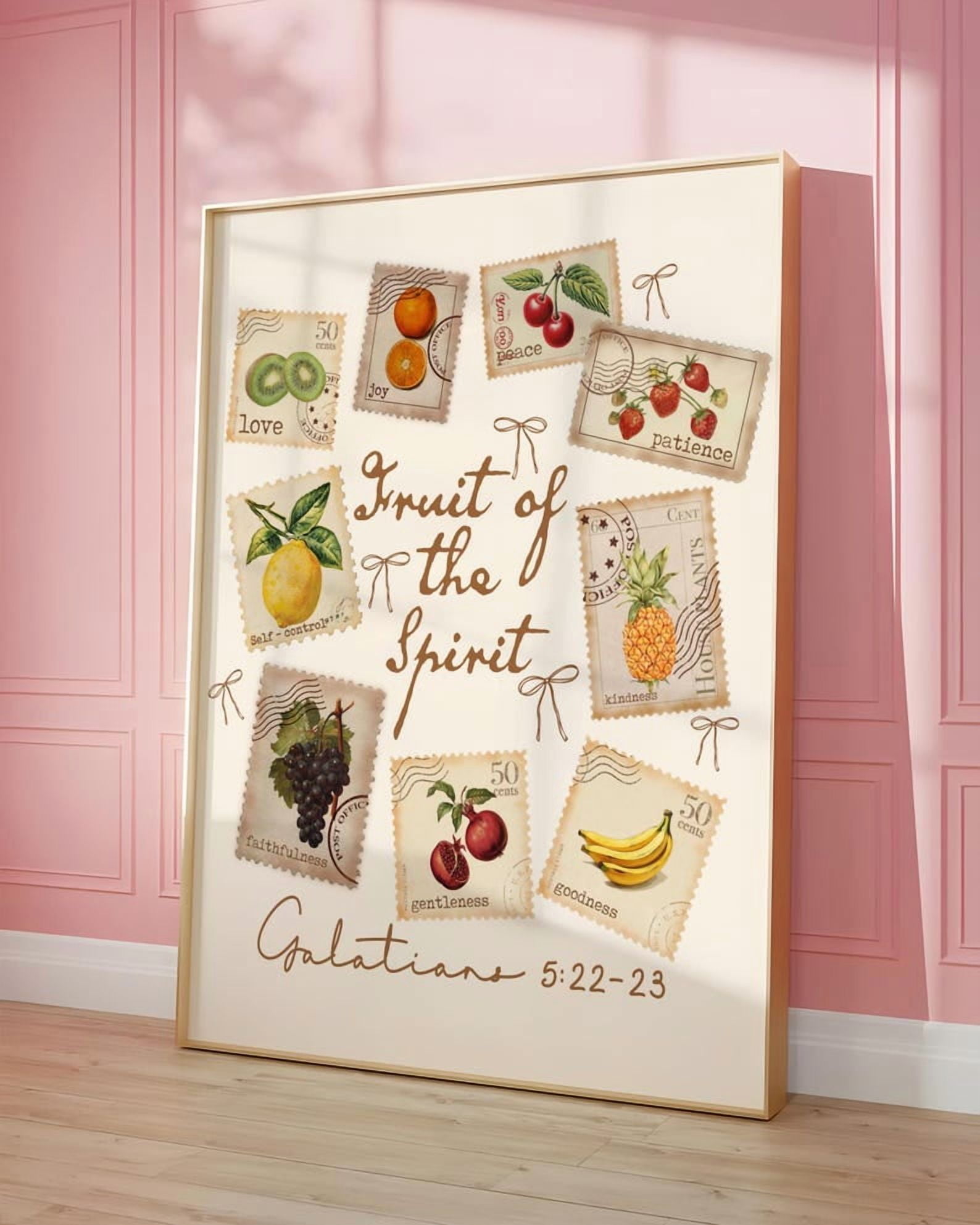 Gild Leaf Vintage Stamp Fruit Of The Spirit Wall Art Print, Bible Verse ...