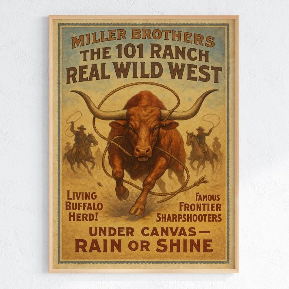 Gild Leaf Vintage Wild West Rodeo Poster Cowboy Show Rustic Ranch Wall ...