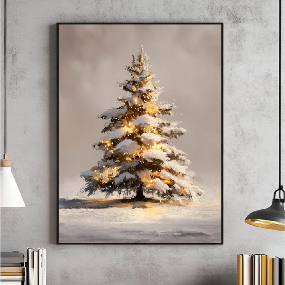 Gild Leaf Vintage Xmas Tree Wall Art, Xmas Decor Poster, Neutral ...