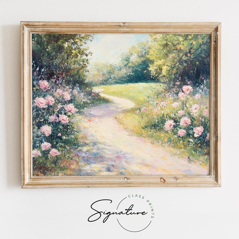 Gild Leaf Winding Country Path Through Rose Bushes - Spring , Vintage ...