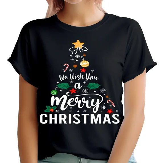 Gild Leaf Xmas Tree Graphic T-Shirt - Unisex Holiday Party Festive ...