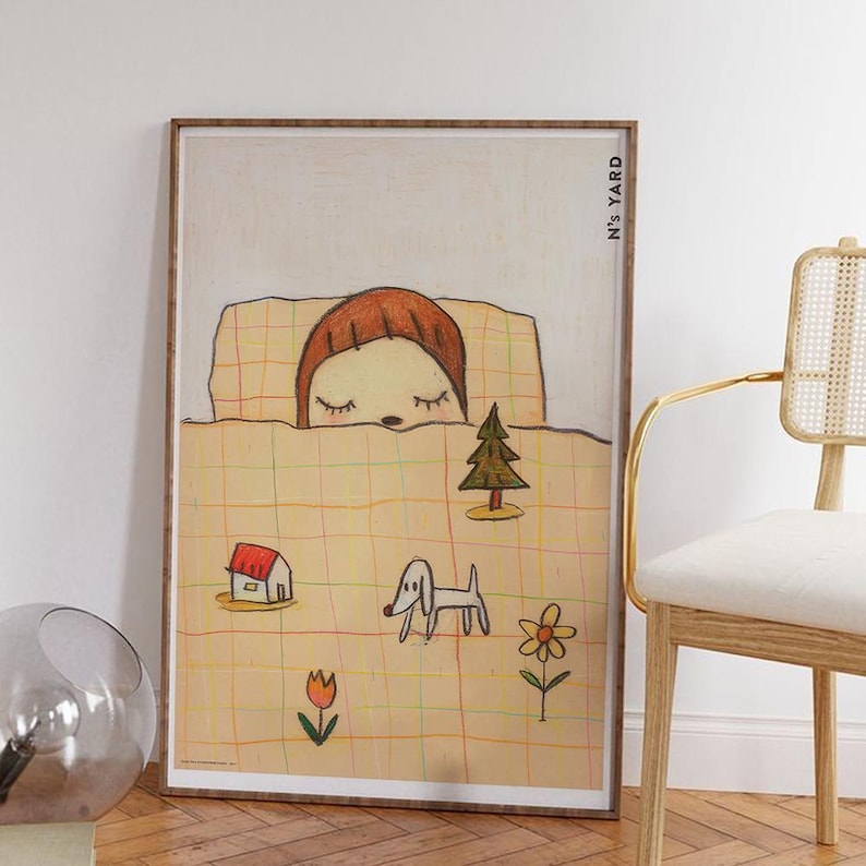 Gild Leaf Yoshitomo Nara Poster, Cartoon Girl With Dog Poster – Modern ...