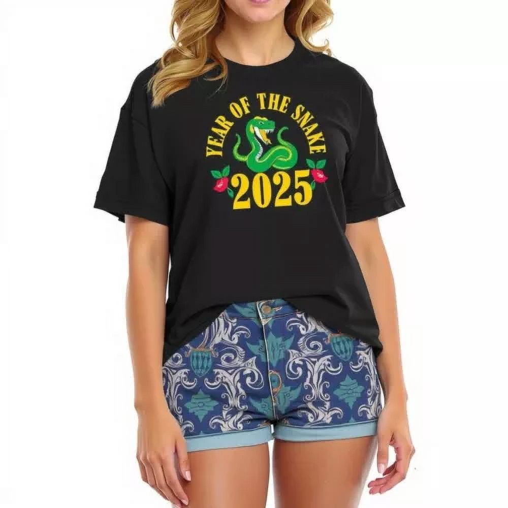 Gildan 2025 Year of the Snake Black T-Shirt for Women - Vibrant Green ...