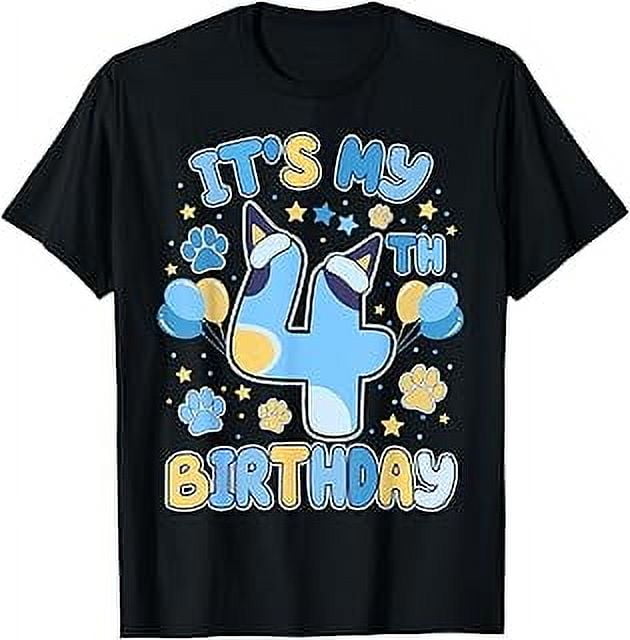 Gildan 4Th Birthday Blue Dog Theme Party Four Cool 4 Year Old T-Shirt ...