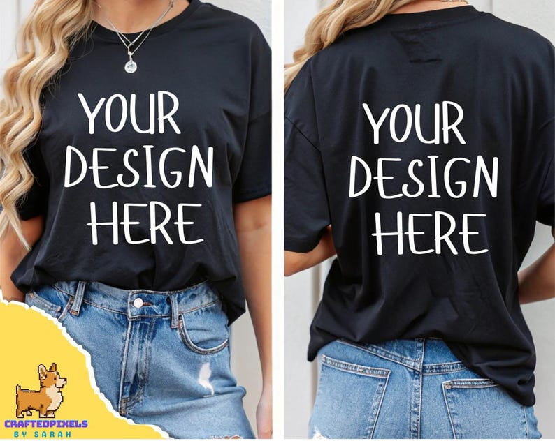 Gildan 5000 Black Tshirt Front & Back Mockup | G500 Black T-shirt Front ...