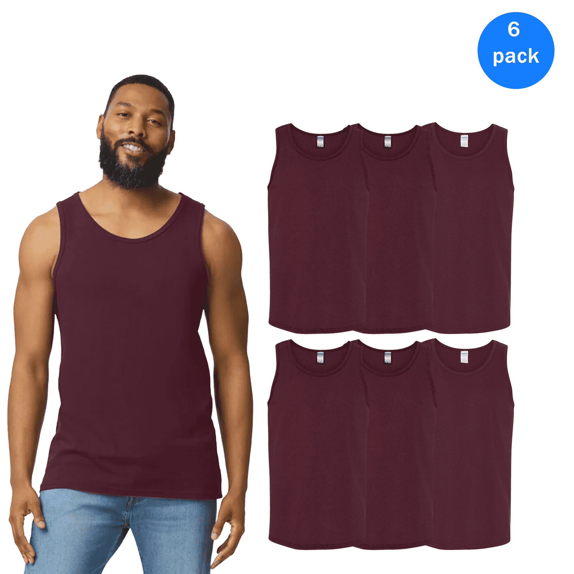 Gildan 6 Pack Tank Tops for Men's Heavy Cotton Muscle Sleeveless Tee ...